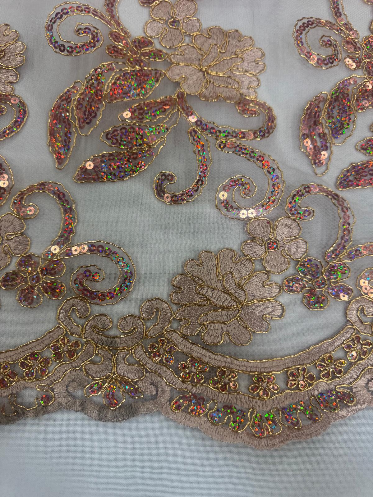 48″/50″ Wide Corded Queen Floral Lace Fabric with Sequins – Blush Pink ...
